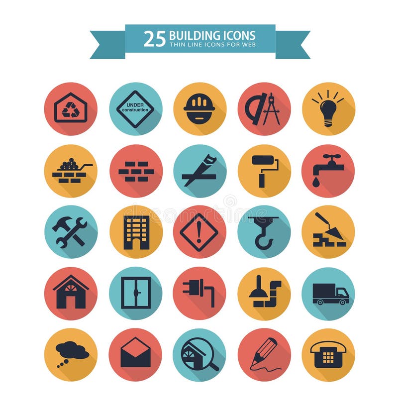 Iconos planos del edificio ilustración del vector. Ilustración de ...