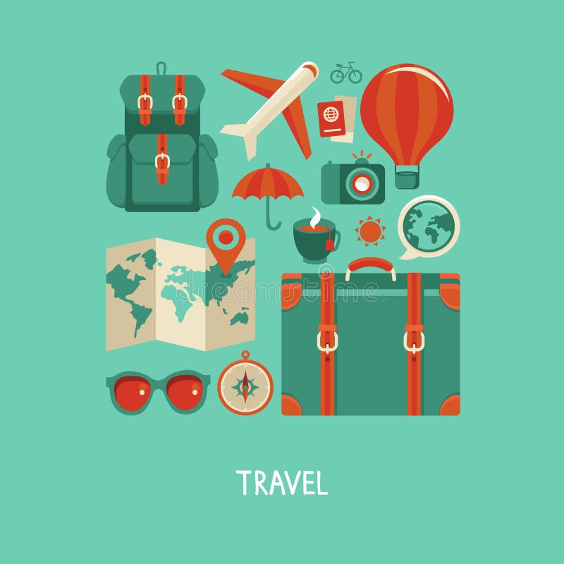 Iconos Planos Del Vector - Viaje Y Vacaciones Ilustración del Vector ...