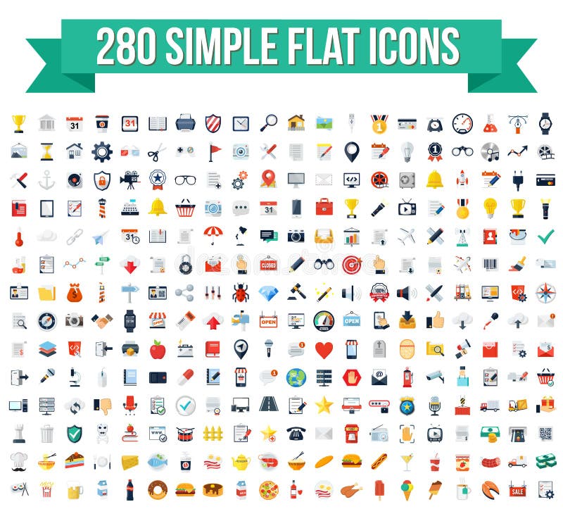 280 Iconos Planos Simples Del Vector Ilustración del Vector ...