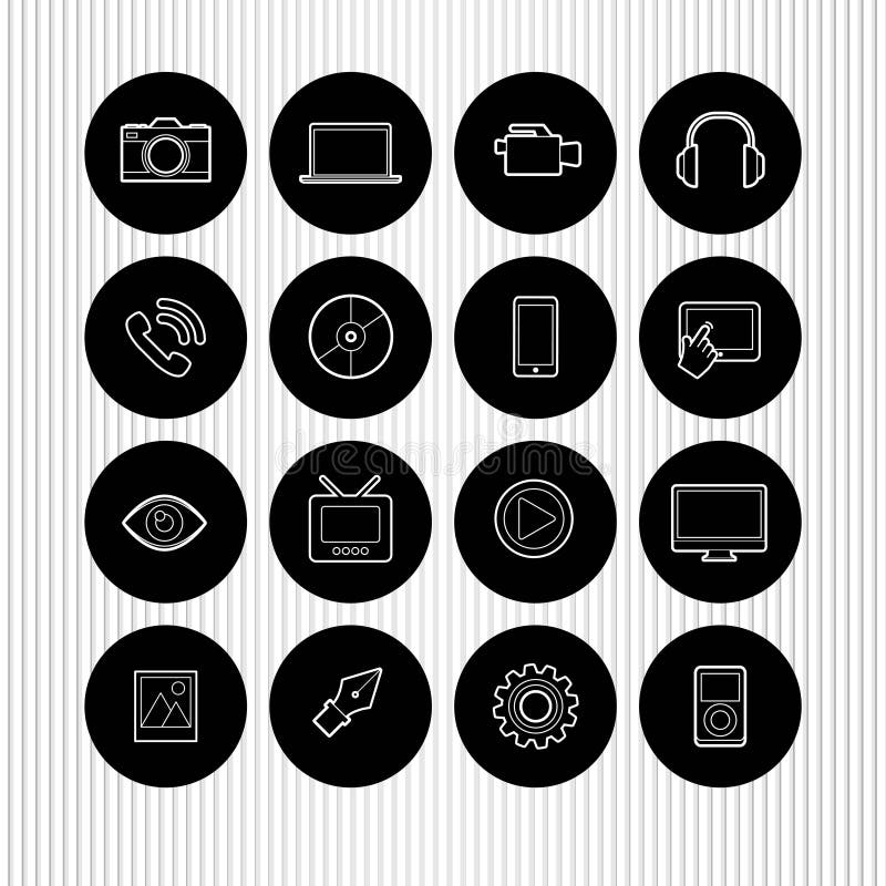 Iconos redondos negros ilustración del vector. Ilustración de sonido ...