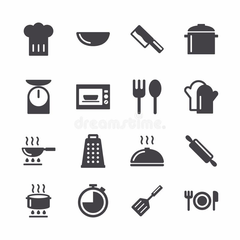 Iconos Simples El Cocinar Y De La Cocina Ilustración del Vector ...