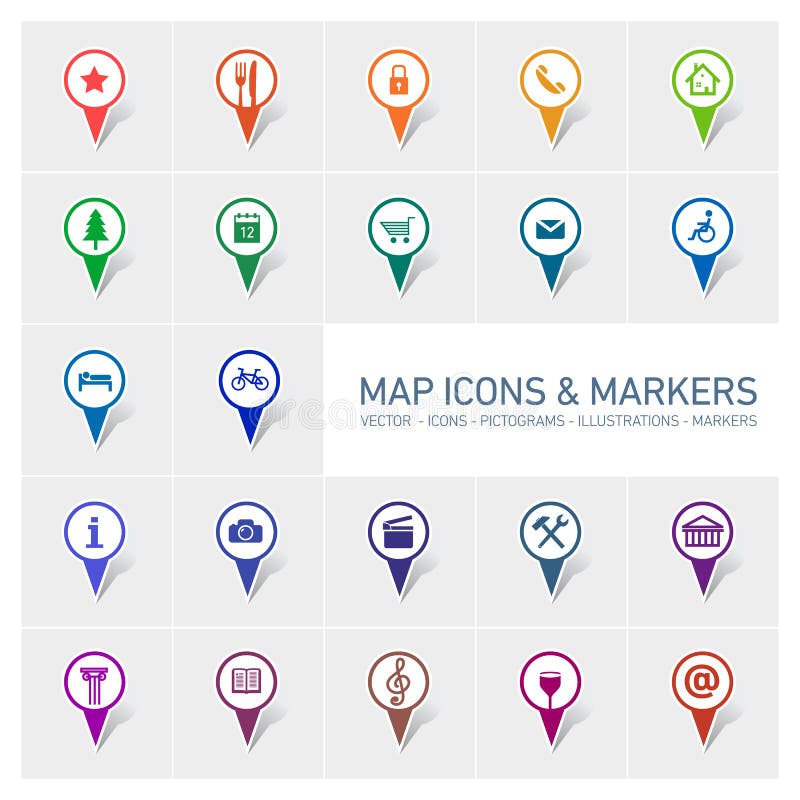 Iconos Y Marcadores Del Mapa Stock de ilustración - Ilustración de ...