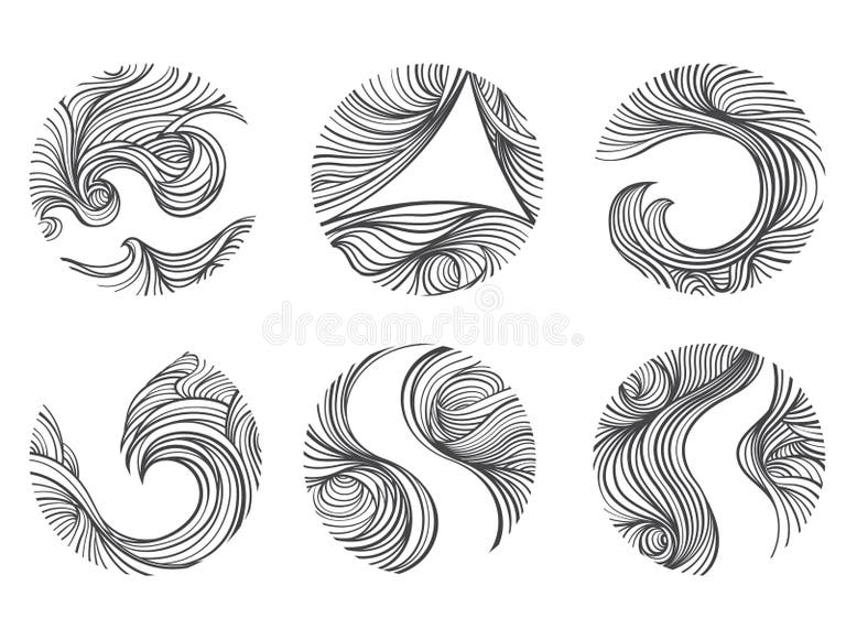 Abstract Wind Line Round Shape Logo Icon Set. White Background. Stock ...