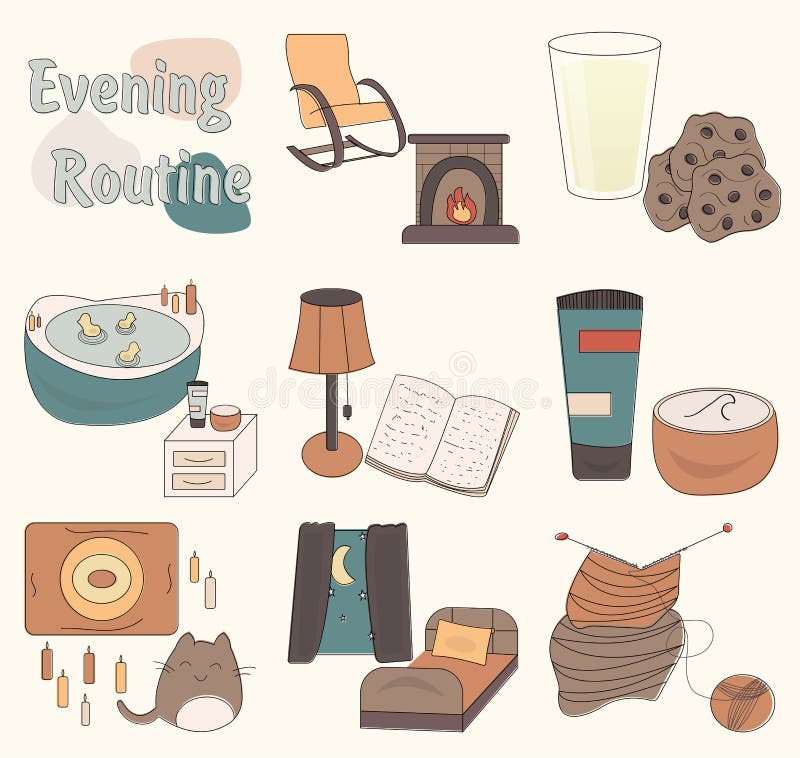 Evening Routine Ideas. Self Care Checklist Stock Vector - Illustration ...