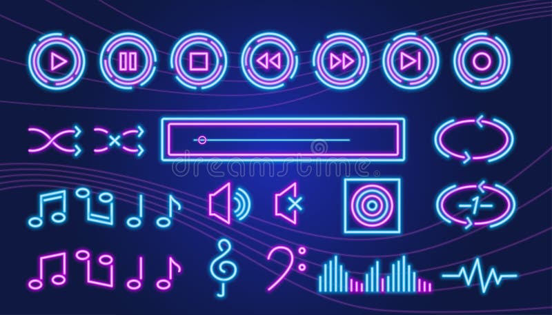 Electronic Neon Music Icons and Symbols Stock Vector - Illustration of ...