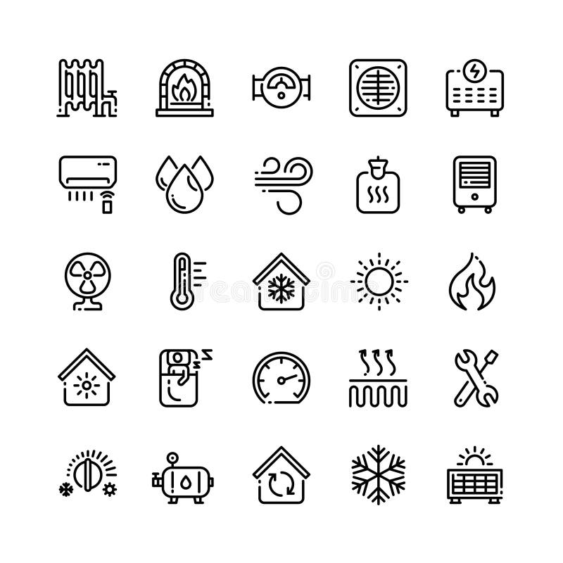 Heating and Cooling icons. stock vector. Illustration of mechanic ...