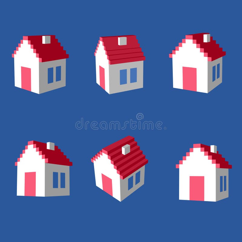 Icons of 3D Pixel House for Design Project Stock Vector - Illustration ...
