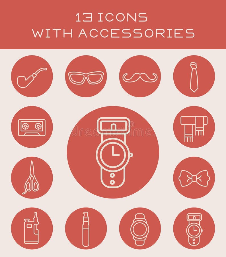13 icons with accessories. stock vector. Illustration of hand - 84357777
