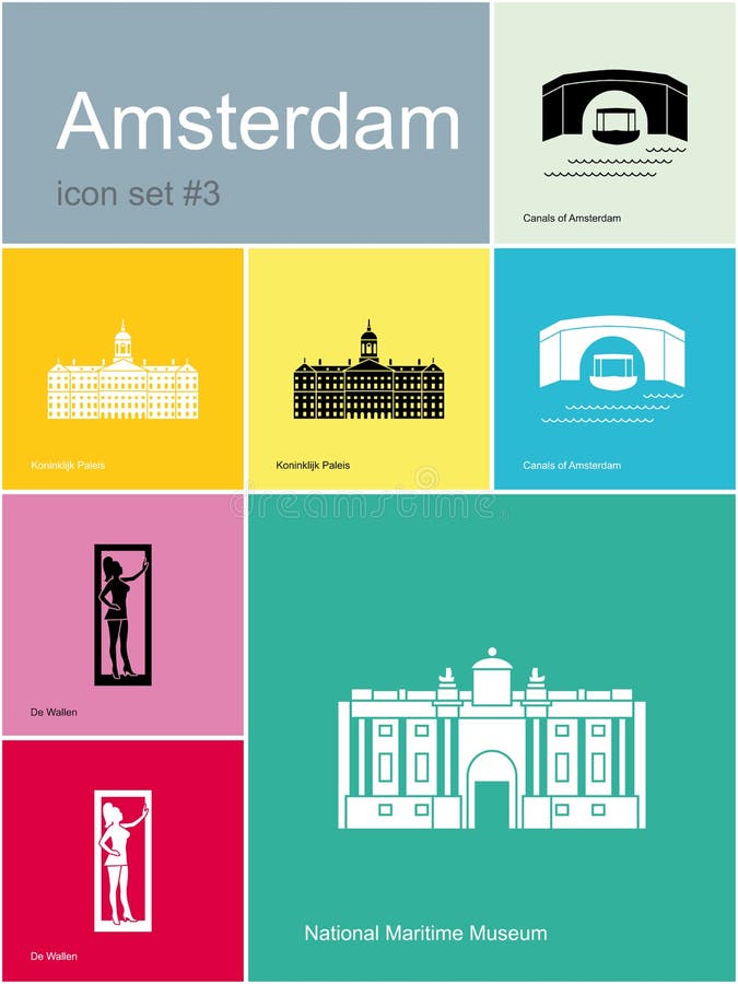 Icons of Amsterdam stock vector. Illustration of area - 41242600