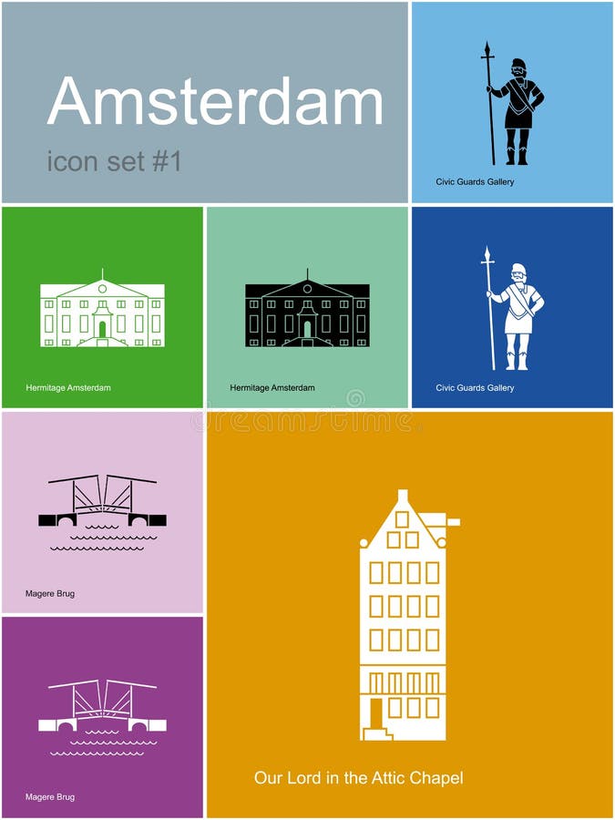 Icons of Amsterdam stock vector. Illustration of oude - 41188035