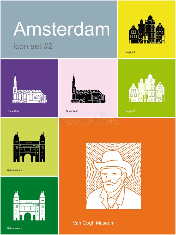 Icons of Amsterdam stock vector. Illustration of flat - 41242608
