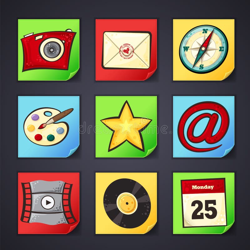 Icons for Apps in Cartoon Style Stock Vector - Illustration of clip ...