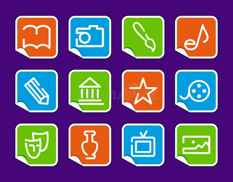 Icons of arts on stickers stock vector. Illustration of music - 102912079