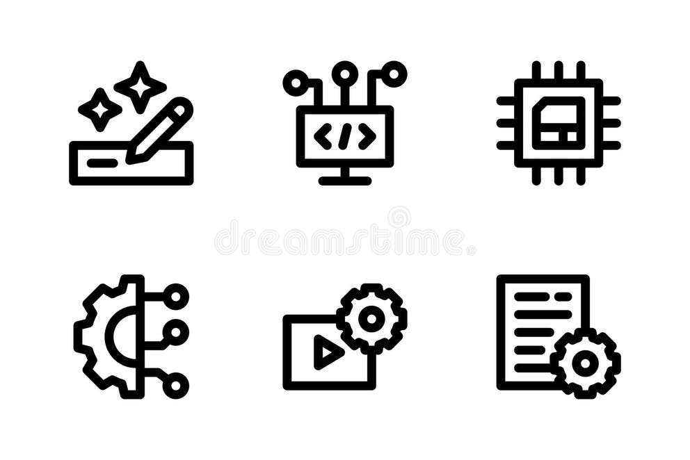Icons of Autofill, Machine Learning, Chip, Development, Video Generator ...