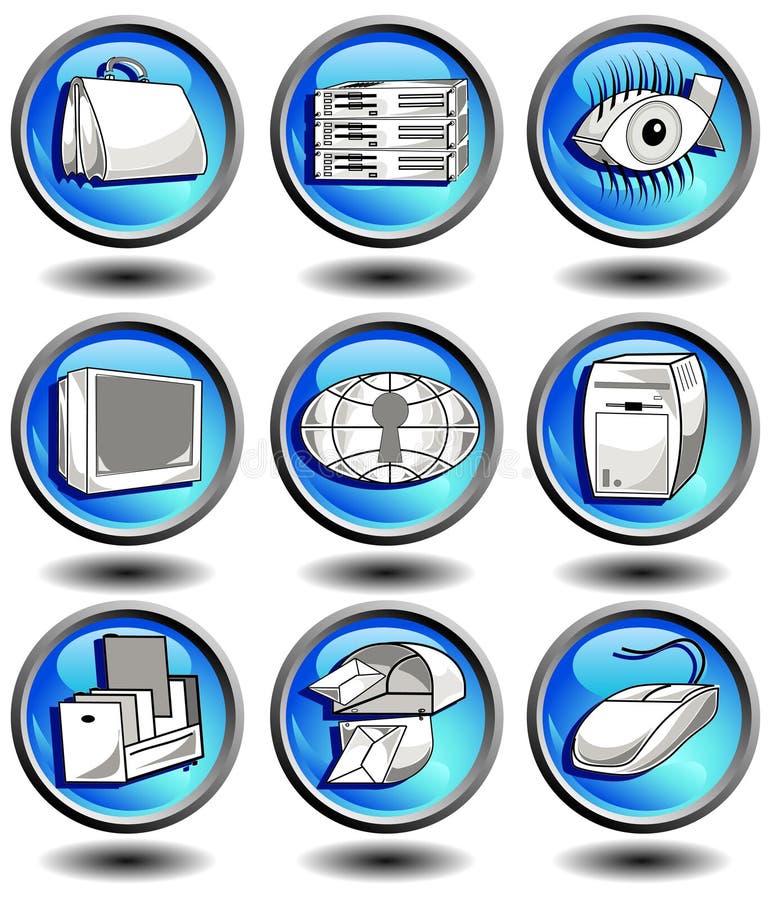 Icons in blue stock vector. Illustration of computer, beings - 6331975