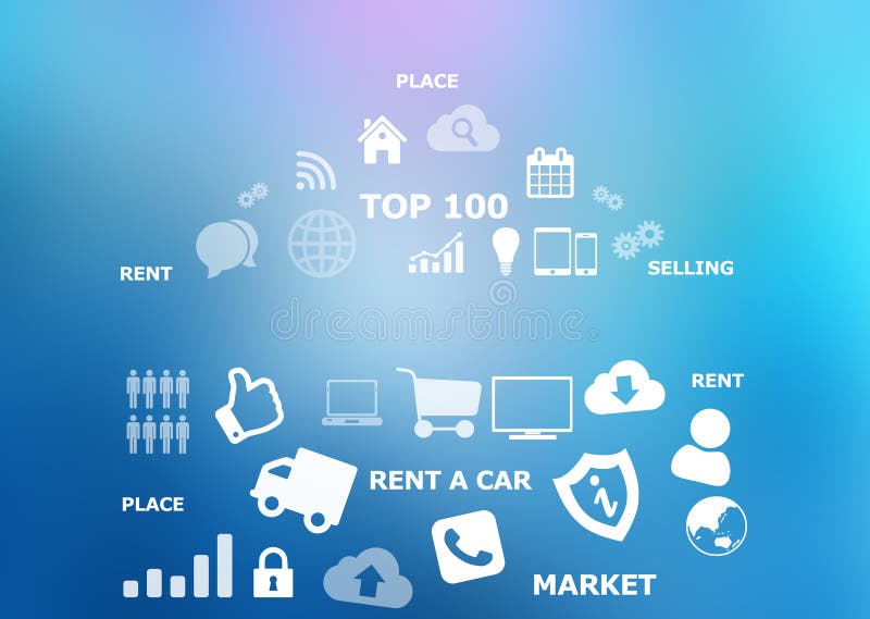 Icons on Blue Background. Content Creation Tool. Stock Illustration ...