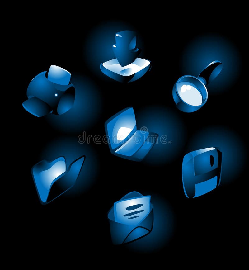 Blue-white 3D icon set 01 stock vector. Illustration of line - 3092788