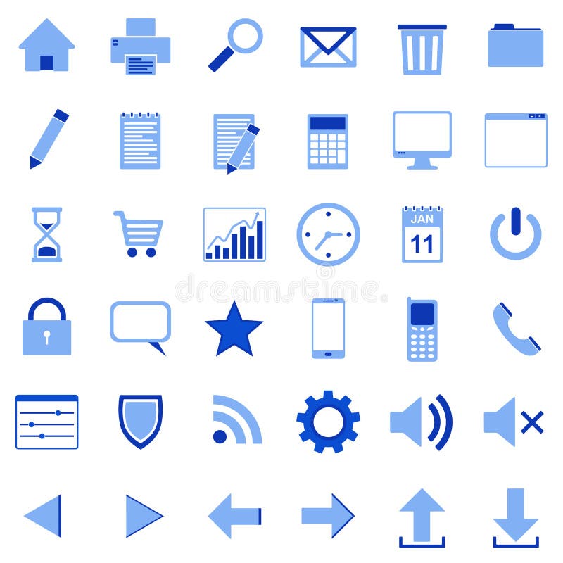 36 icons blue stock illustration. Illustration of delete - 33121342