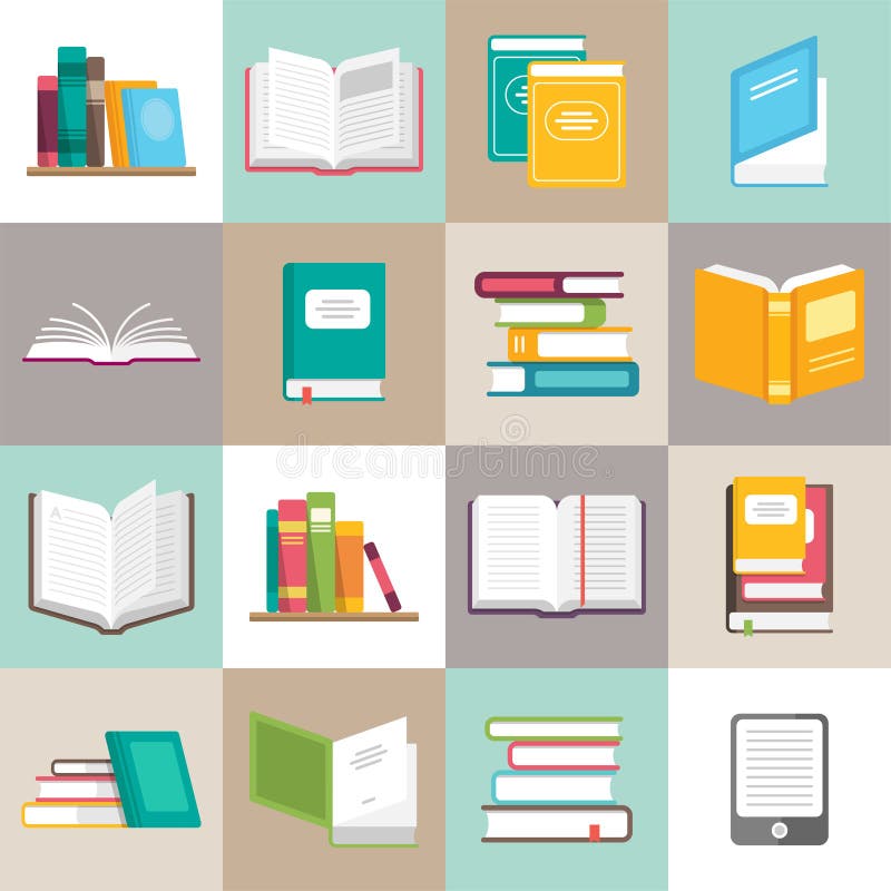 Icons of Books Vector Set in a Flat Style Stock Vector - Illustration ...