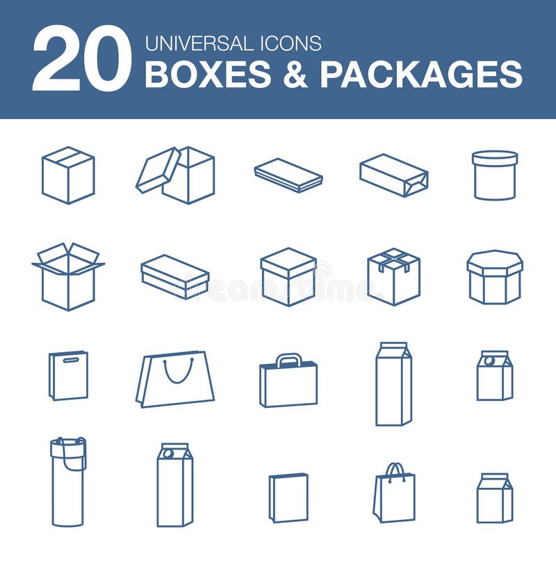 Icons Boxes and Packaging Simple Linear Style Stock Vector ...