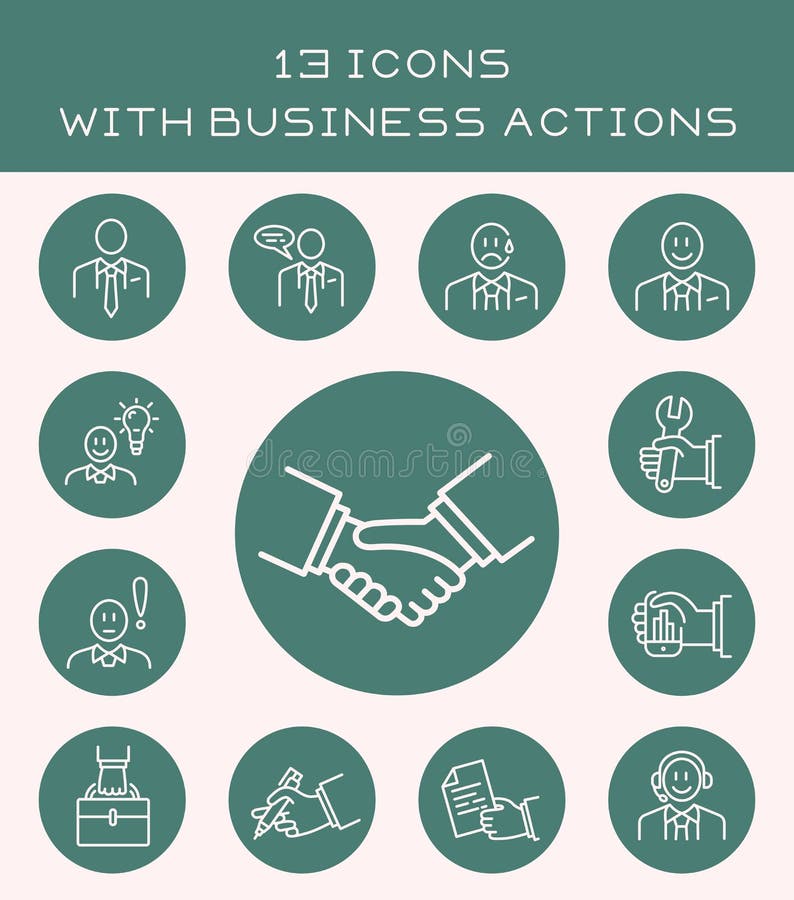 13 Icons with Business Actions. Stock Vector - Illustration of icons ...
