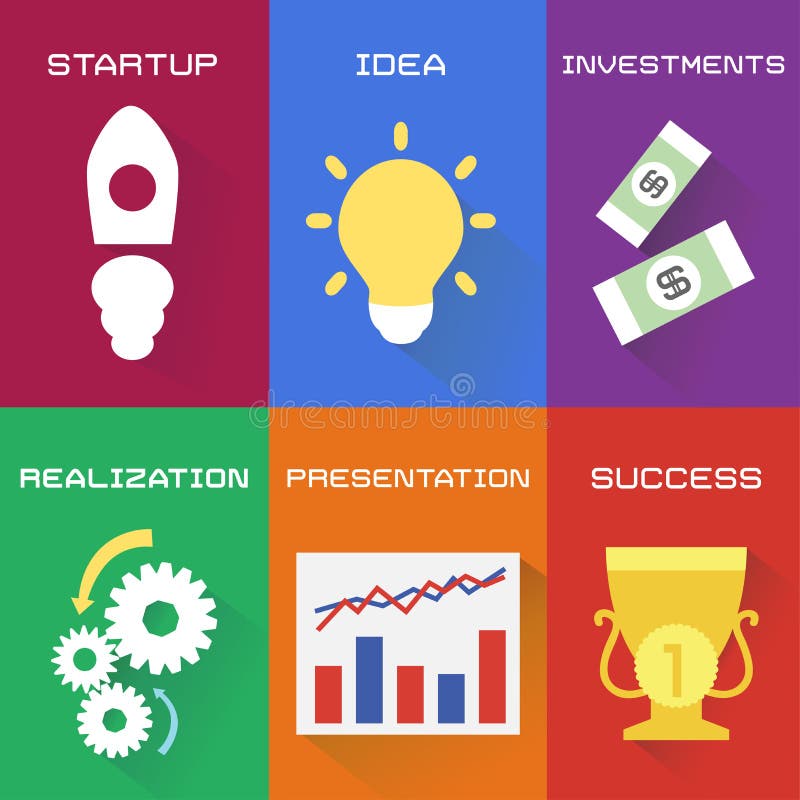 Icons of Business Process in Flat Style Stock Vector - Illustration of ...