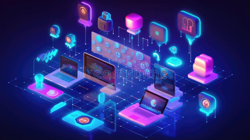 Icons of Chat Bubbles, Emails, and Video Calls Emerging from Digital ...