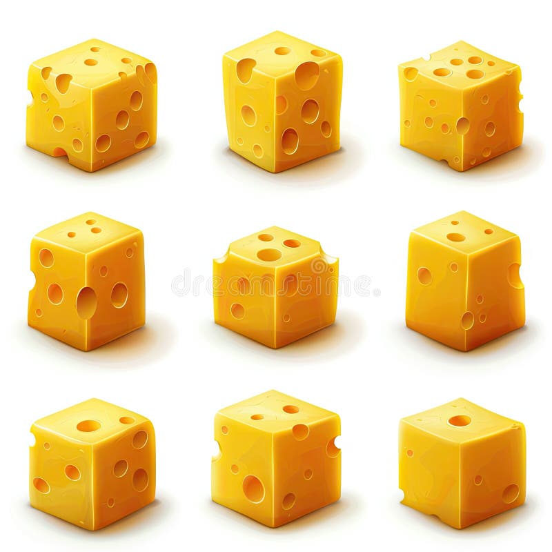 Icons of Cheese Cubes with Holes Isolated on White Background Stock ...