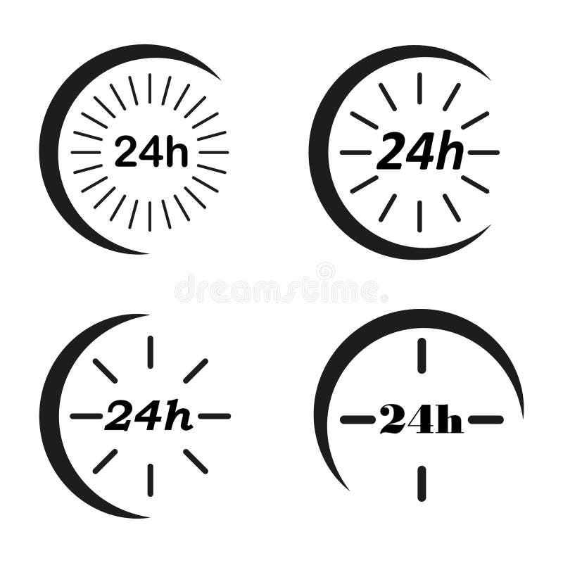 Icons Clock 24 Hours in Flat Style on White Background. Vector ...