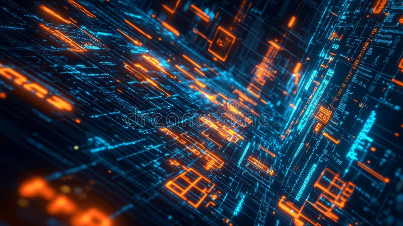 Icons and Code Glow on an Abstract Digital Interface. Stock Photo ...