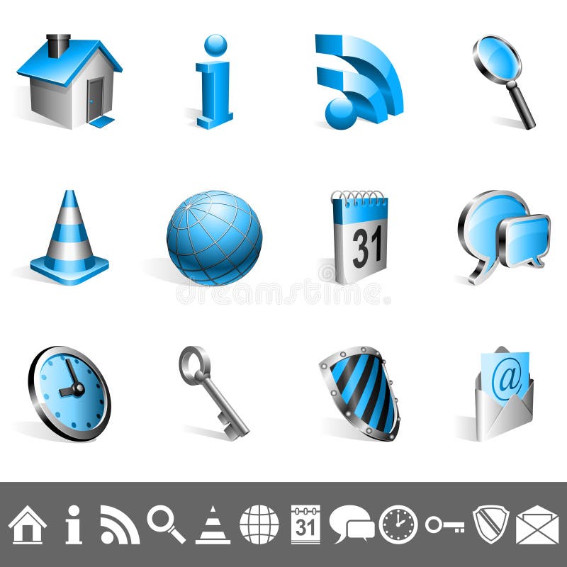 Blue-white 3D icon set 02 stock vector. Illustration of button - 3092795