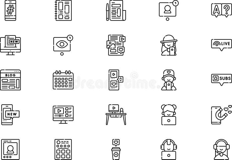 Blogger and Influencer Essentials Icons Collection is a Vector ...