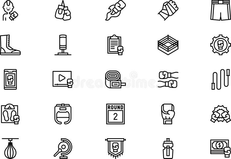 Boxing Icons Collection is a Vector Illustration with Editable Stroke ...