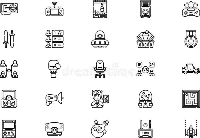 Gaming Icons Collection is a Vector Illustration with Editable Stroke ...