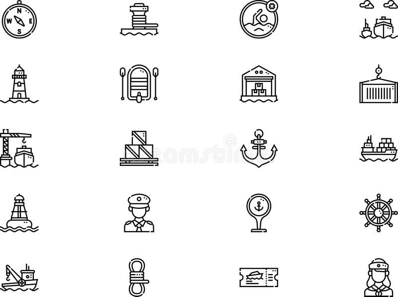 Harbour Icons Collection is a Vector Illustration with Editable Stroke ...
