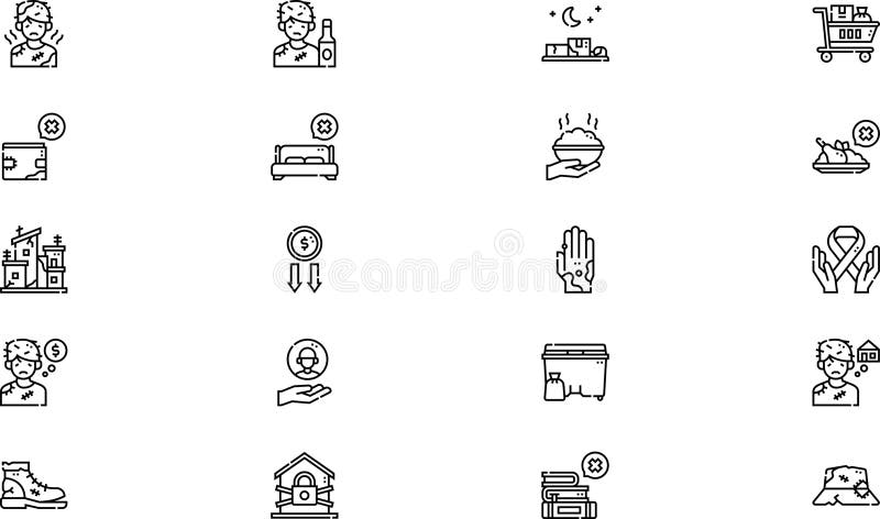 Poverty Icons Collection is a Vector Illustration with Editable Stroke ...