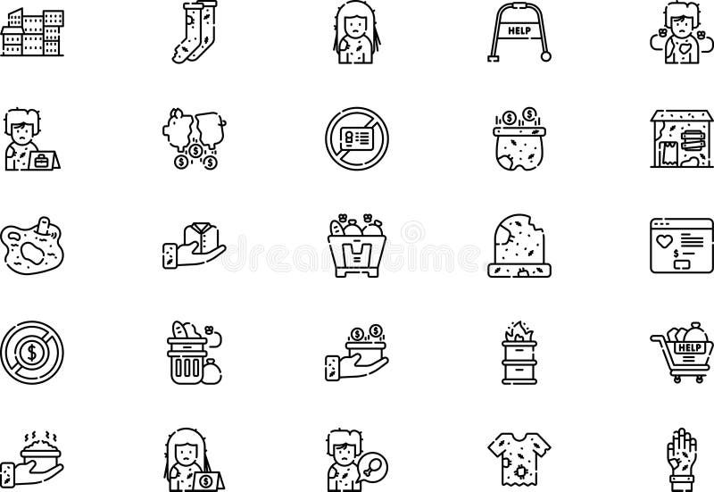 Poverty Icons Collection is a Vector Illustration with Editable Stroke ...