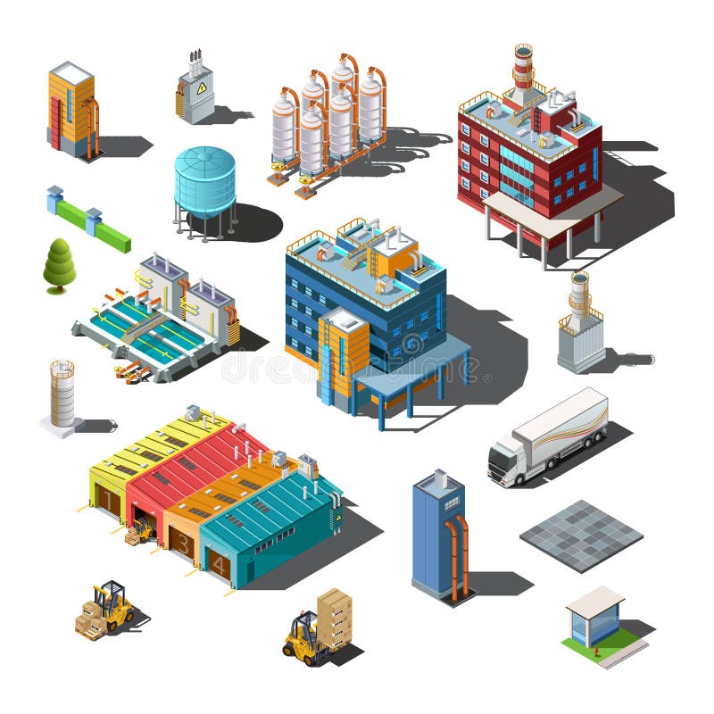 Vector Isometric Buildings. Industrial Stock Vector - Illustration of ...