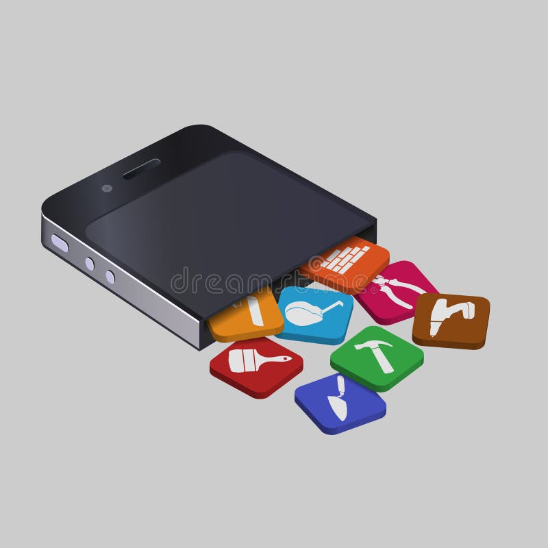 Icons Construction and Repair in Glossy Black Cut Phone Stock ...