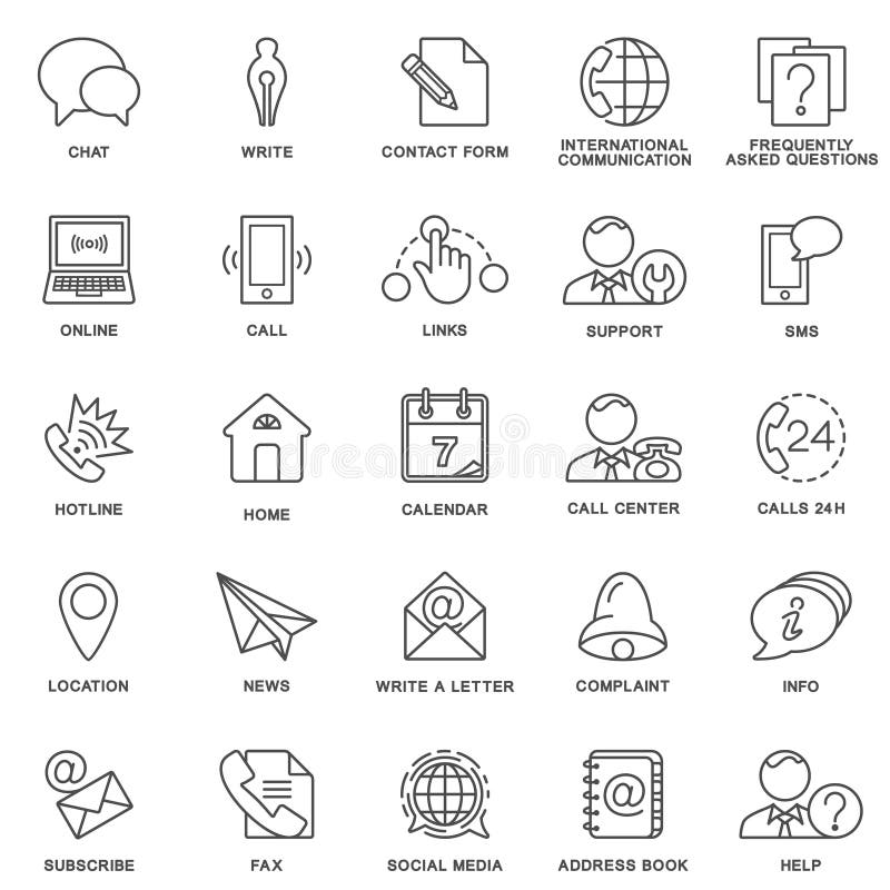 Icons Contact Us. Methods of Communication and Information. Thin Lines ...
