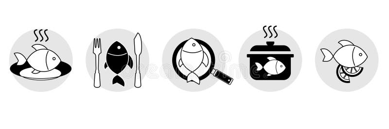 Icons for Cooking Fish Dishes. Stock Vector - Illustration of symbol ...