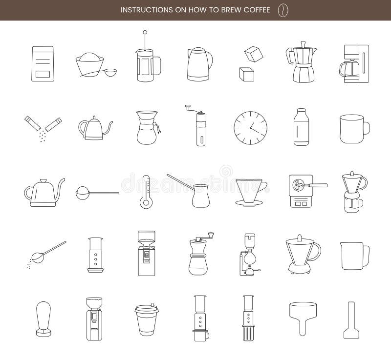 Icons for Creating Instructions for Making Coffee, in the Lines. Stock ...
