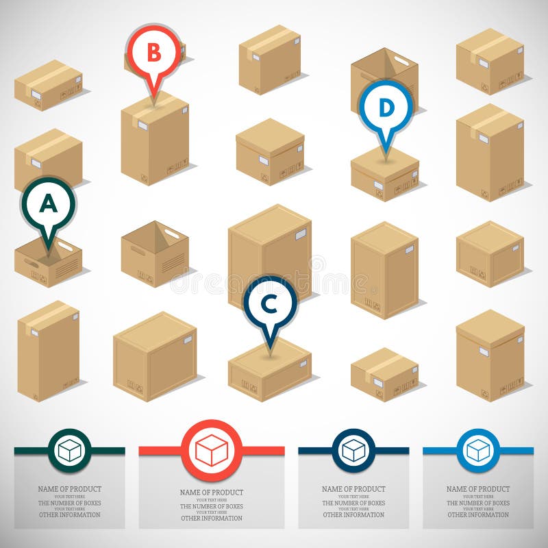 Icons 3d Boxes, Realistic Style of Vector Graphics, an Isometric View ...