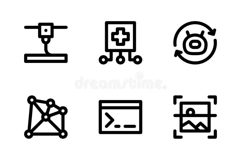 Icons of 3d Printing, Medical Technology, Robot Training, Deep Learning ...