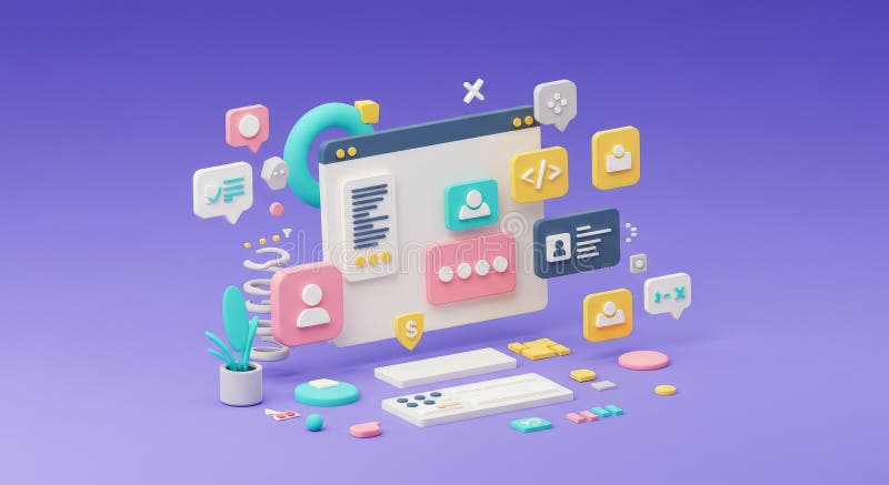 Icons Depicting Elements of a Web Development and Coding Environment, Including HTML, CSS ...