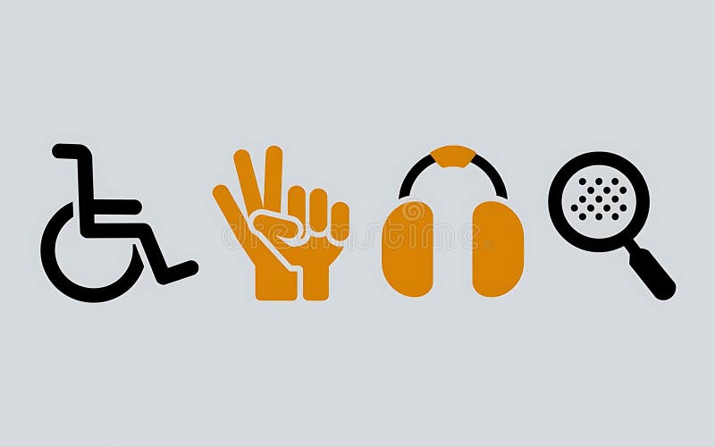 Icons Depicting Mobility Aids, Sign Language, and Assistive Technology ...
