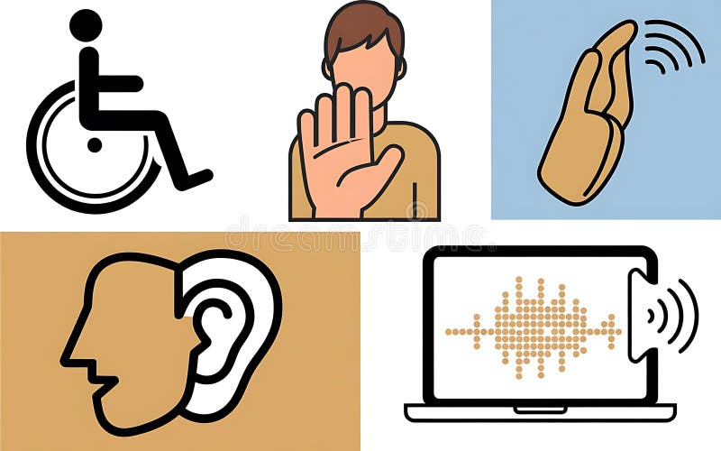 Icons Depicting Mobility Aids, Sign Language, and Assistive Technology ...