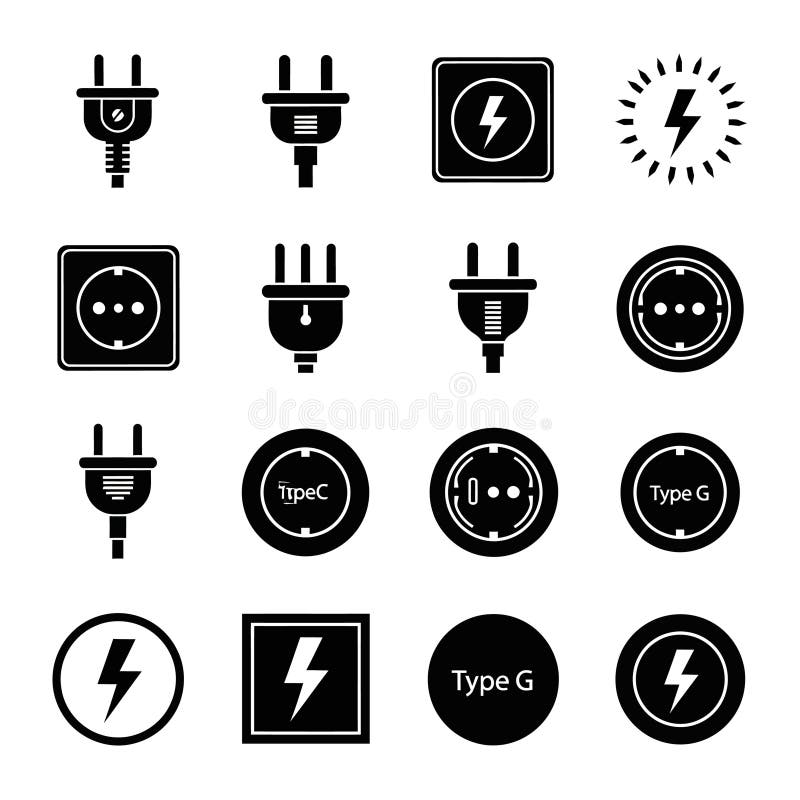 Electrical Plug & Socket Icons: Types C & G Vector Graphics Stock ...