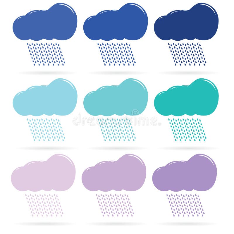 Icons of Different Color Clouds and Rain. Raster Stock Illustration ...