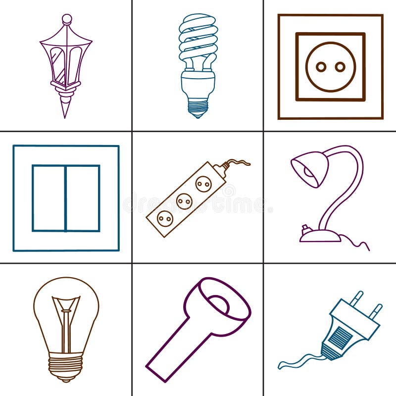 Electrical Devices and Equipment Icons Stock Vector - Illustration of ...